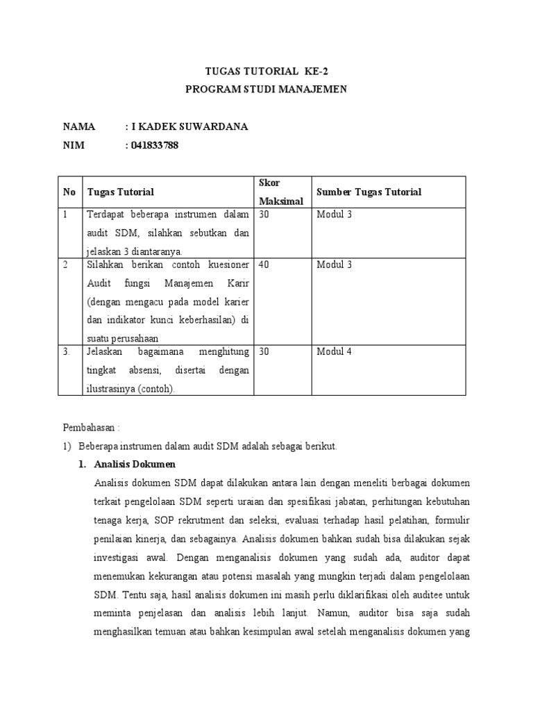 TUGAS 2 Audit SDM 20201 | PDF