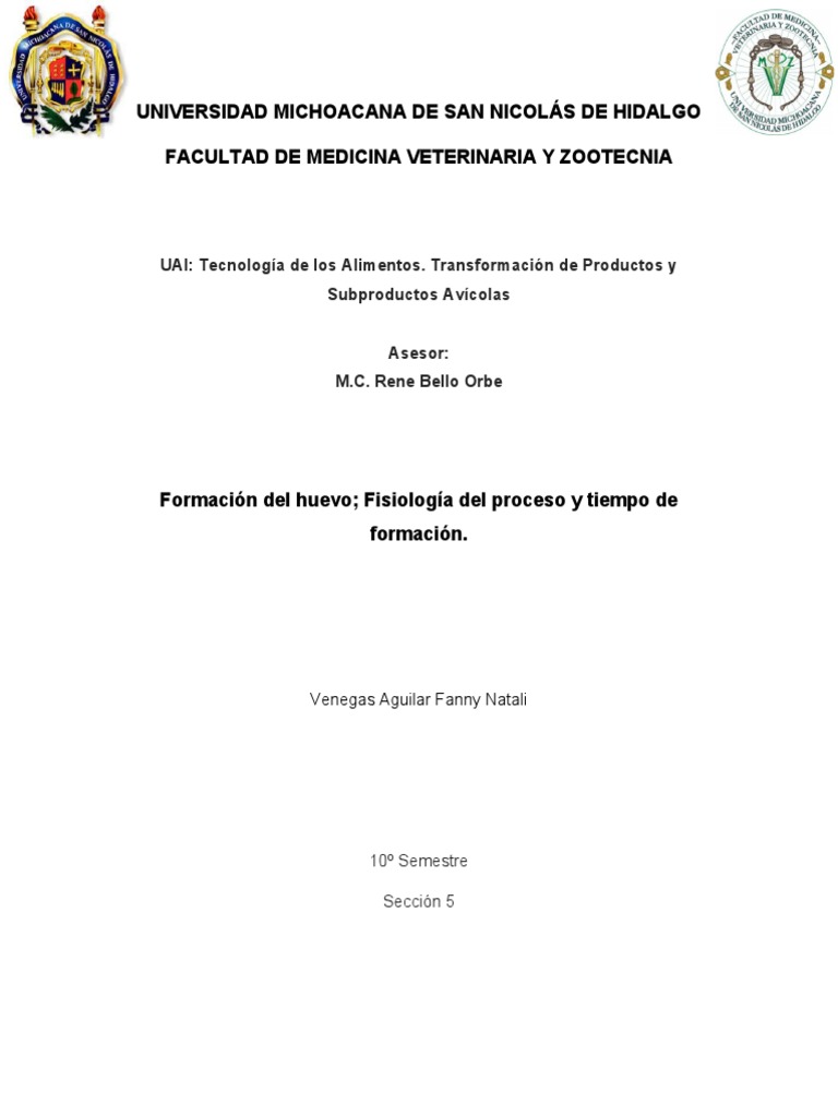 Formación y Estructura del Huevo Avícola | PDF | Huevo | Calcio