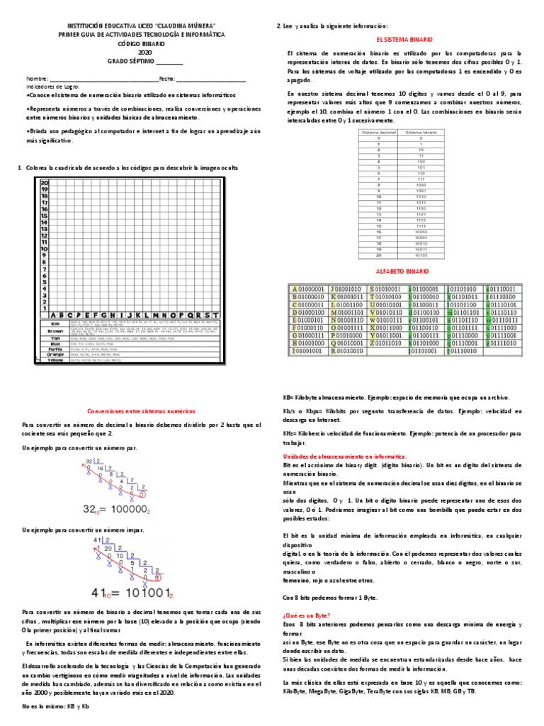 Guia de Actividades # 2 Tecnología e Informática Grado Séptimo | PDF | Poco | Arquitectura de ...