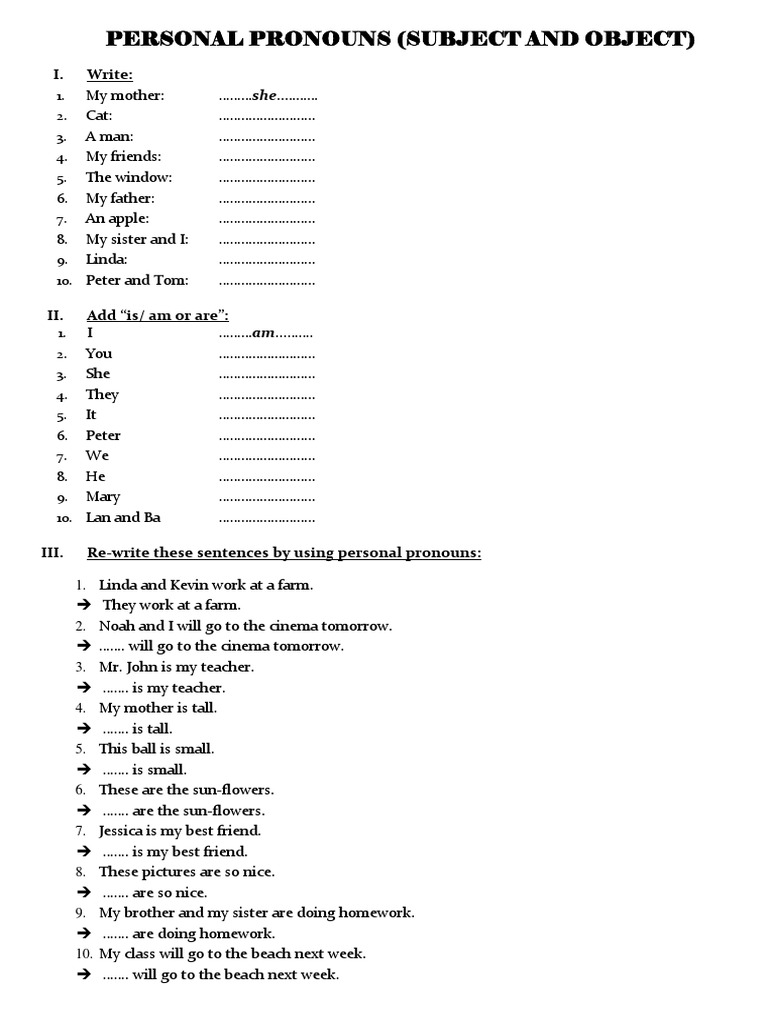 Exercise-For-Personal-Pronouns | PDF