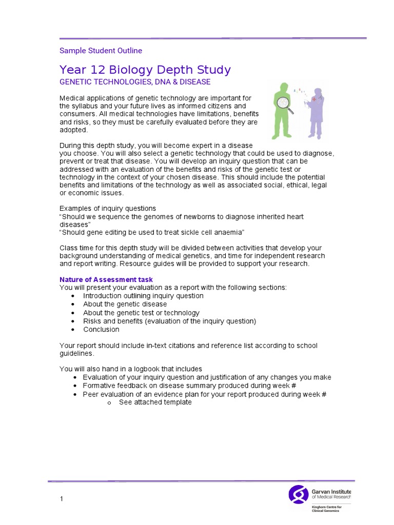 Year 12 Biology Depth Study: Sample Student Outline | Download Free PDF ...