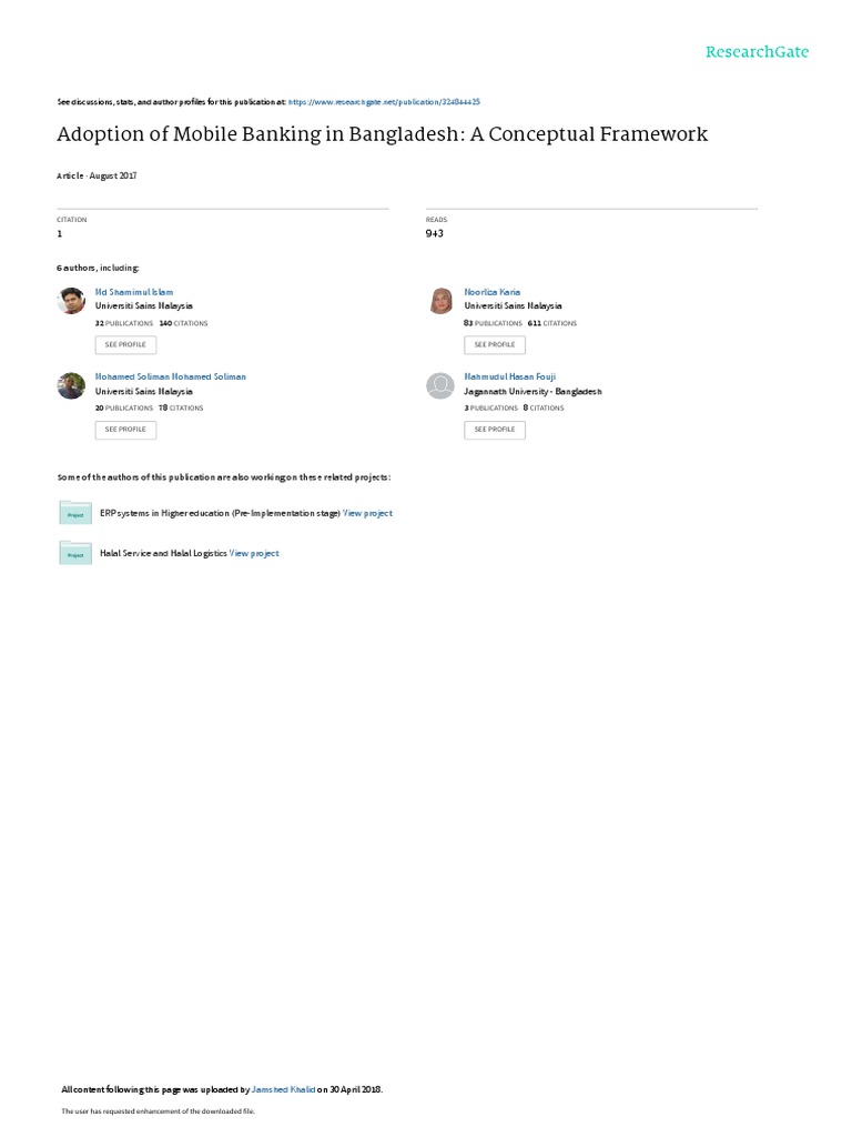 Adoption of Mobile Banking in Bangladesh A Conceptual Framework | PDF | Intention ...