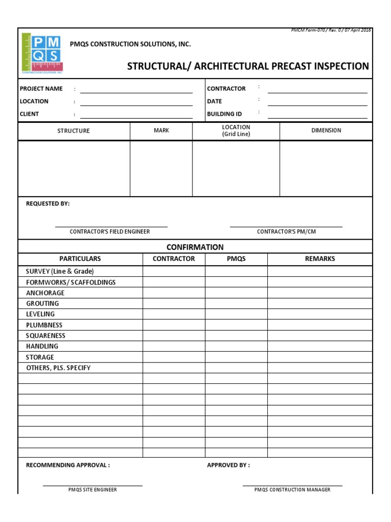 PMCM Form-070 Precast Inspection | PDF