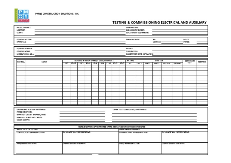 PMCM Form-074 Megger Testing | PDF | Manufactured Goods | Electronic ...