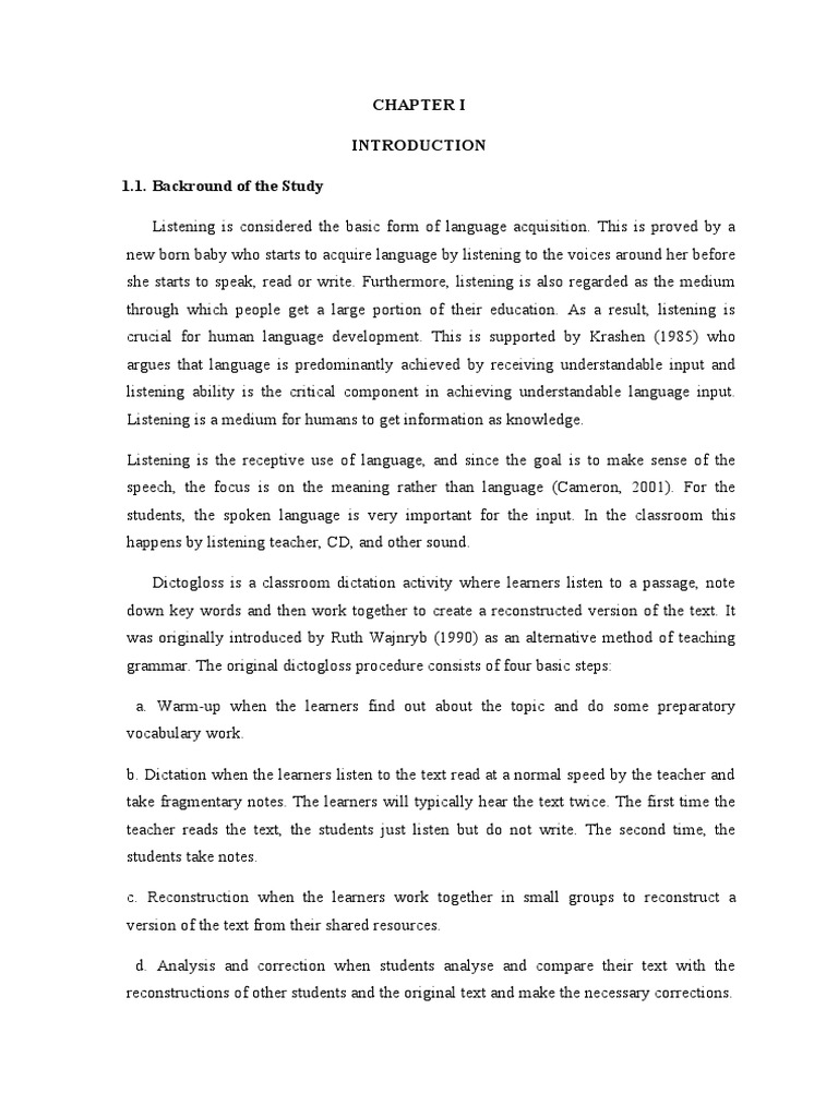 Chapter I Riskamaulina Listening Dictogloss | PDF | Reading ...
