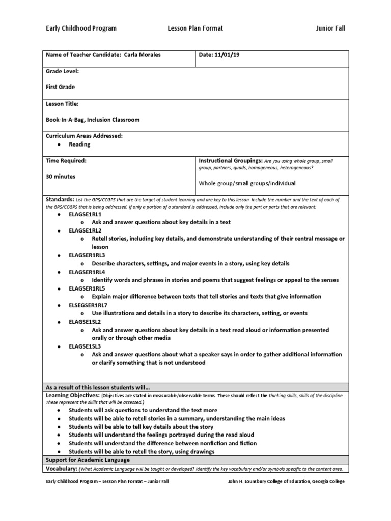 Book in A Bag Lesson Plan | PDF | Educational Assessment | Lesson Plan