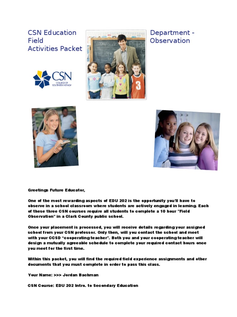 Field Observation Guide for EDU 202 | PDF | Lesson Plan | Teachers