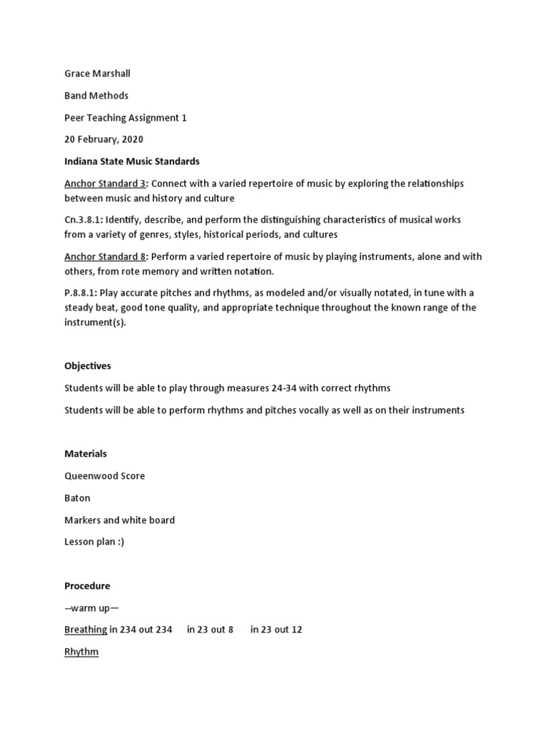 Band Peer Teaching Lesson Plan | PDF | Art