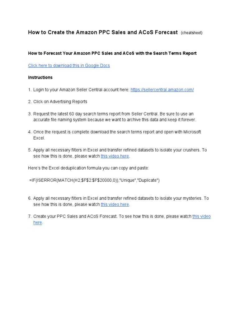 How To Create The Amazon PPC Sales and Acos Forecast | PDF