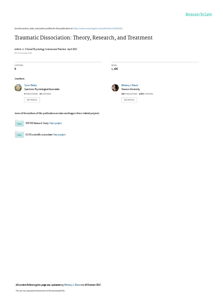 Traumatic Dissociation: Theory, Research, and Treatment: Clinical ...