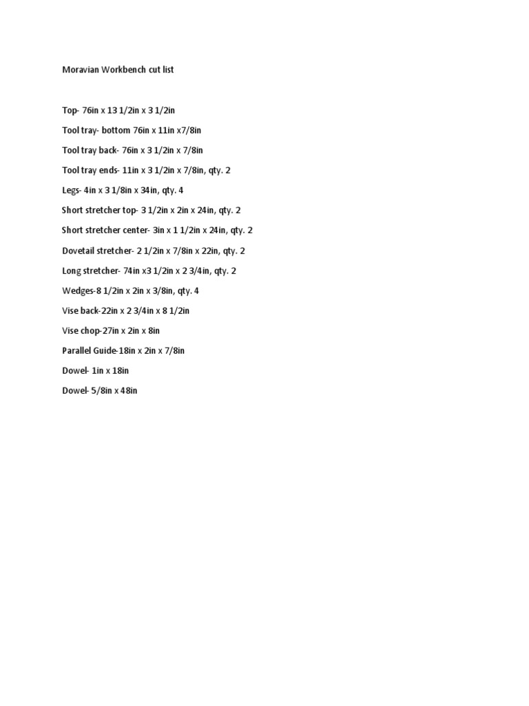 278562d1494648120 Scandinavian Workbench Restoration Moravian Workbench Cut List PDF | PDF