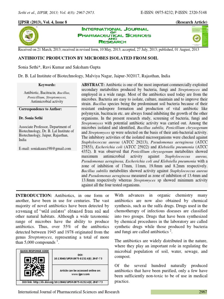 Antibiotic Production by Microbes Isolated From Soil (Journal) | PDF ...