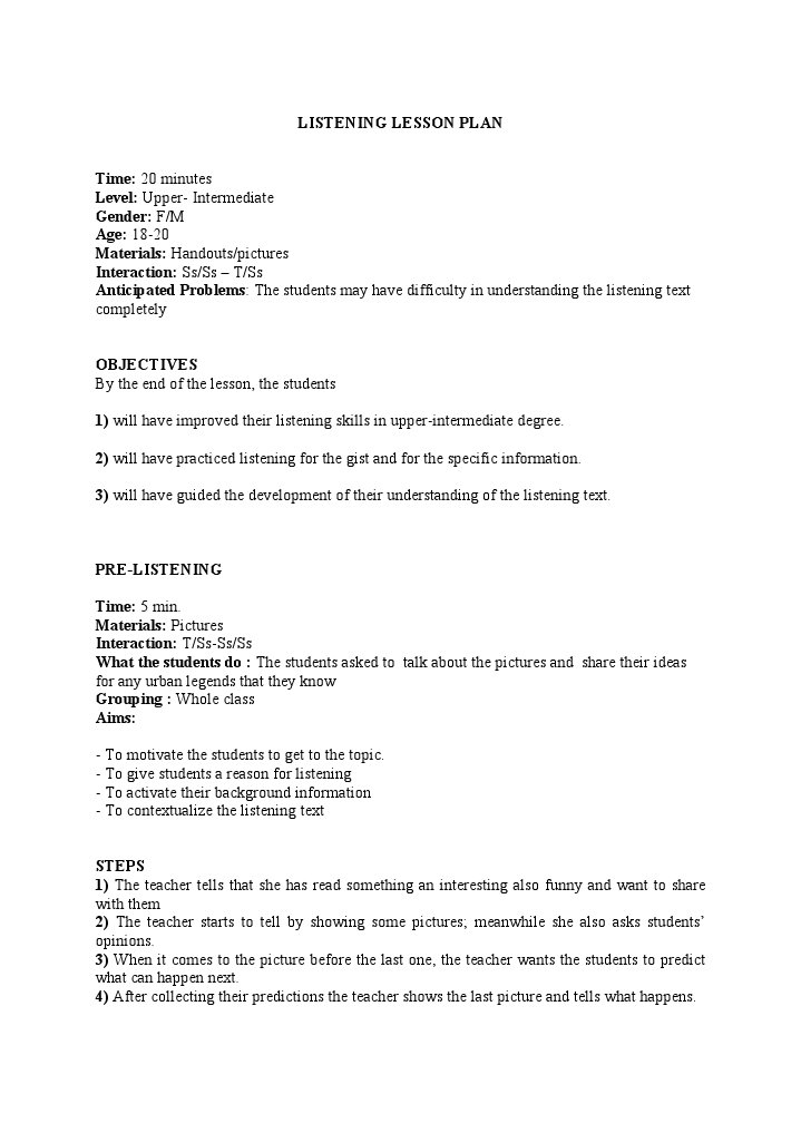 Listening Lesson Plan | PDF | Lesson Plan | Teachers
