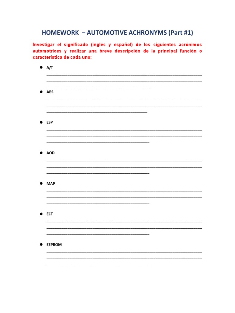 Homework (Tarea#1) Tema # 4 Automotive Acronyms # 1 | PDF