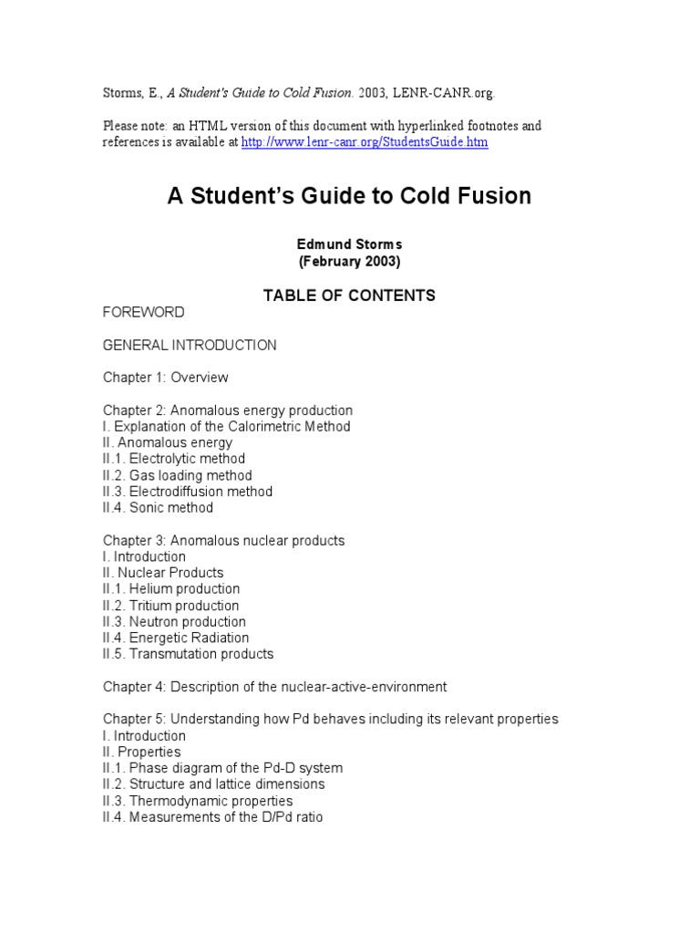 A Student's Guide To Cold Fusion: Edmund Storms (February 2003) | PDF ...