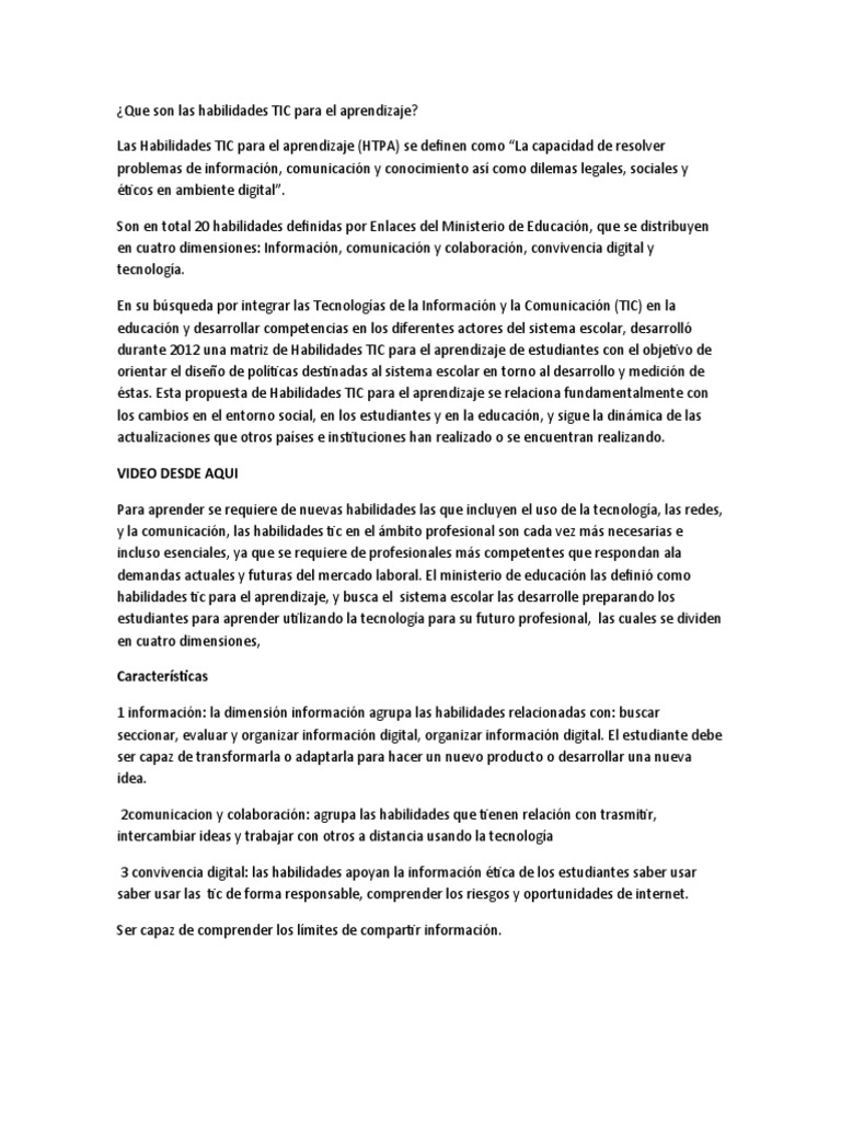 Que Son Las Habilidades Tic Para El Aprendizaje Pdf Tecnología De