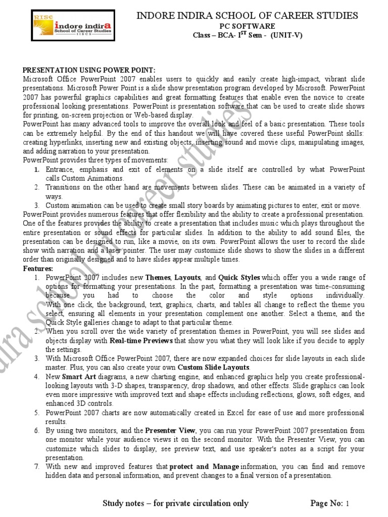 PC Software Unit-V | PDF | Page Layout | Microsoft Power Point