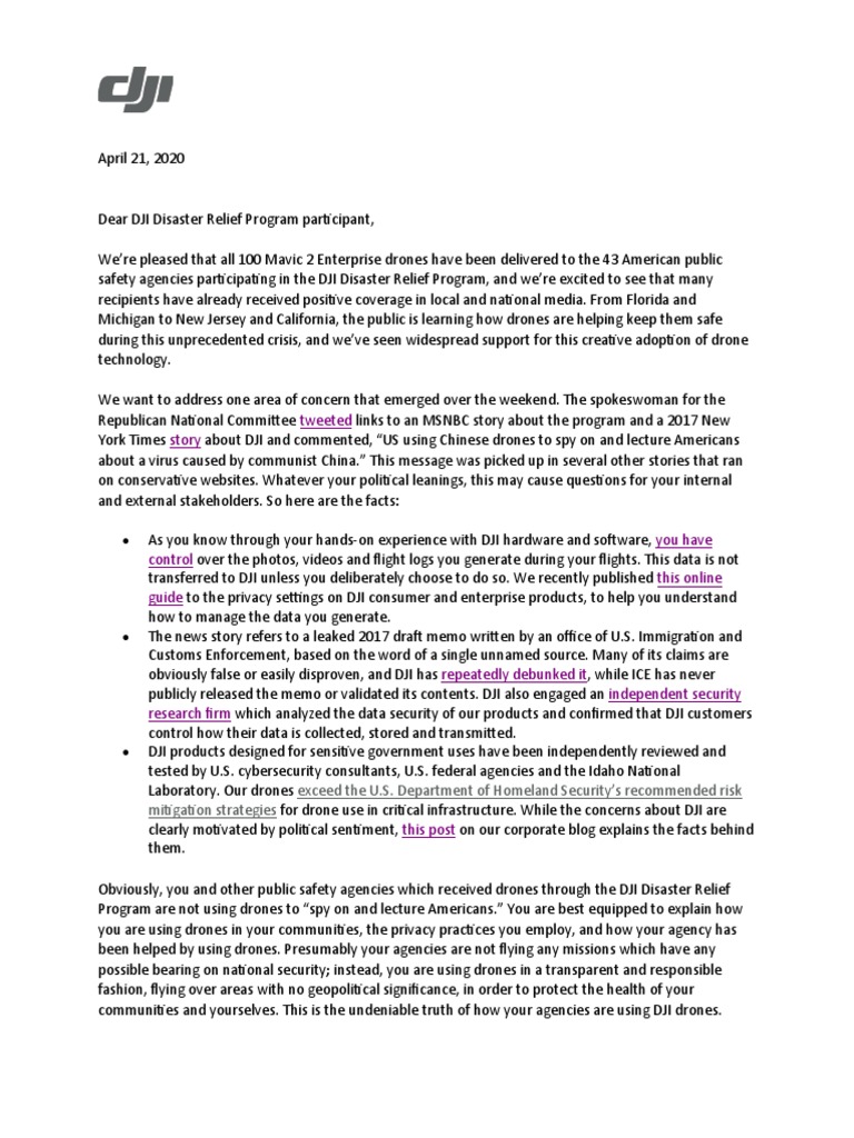 Apr 21 2020 Letter To DRP Recipients | PDF | Unmanned Aerial Vehicle ...