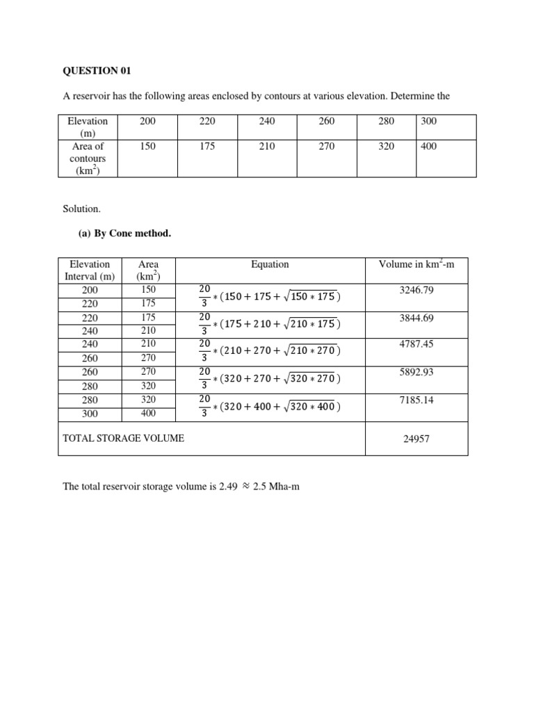Reservoir Capacity Calculation Methods | PDF | Area | Volume