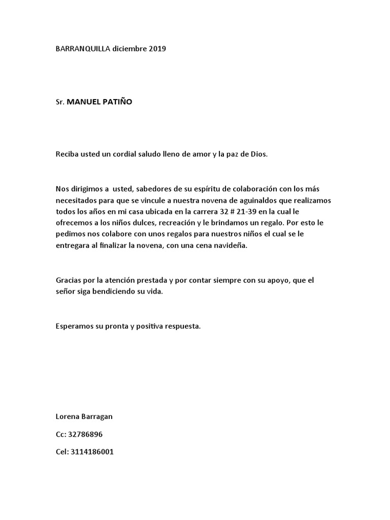 Solicitud de donación de regalos para niños en necesidad durante novena de aguinaldos y cena ...
