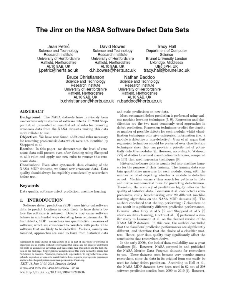 Nasa Paper PDF | PDF | Machine Learning | Software Bug