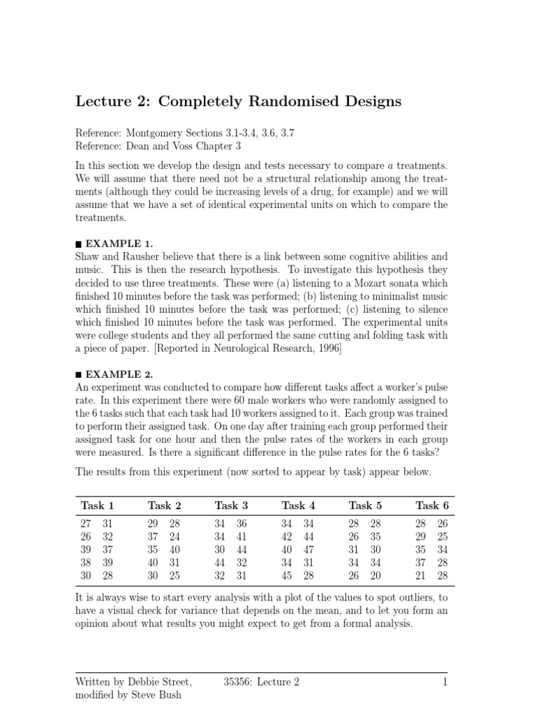 Lecture 2: Completely Randomised Designs: Example 1 | PDF | Errors And Residuals | Ordinary ...