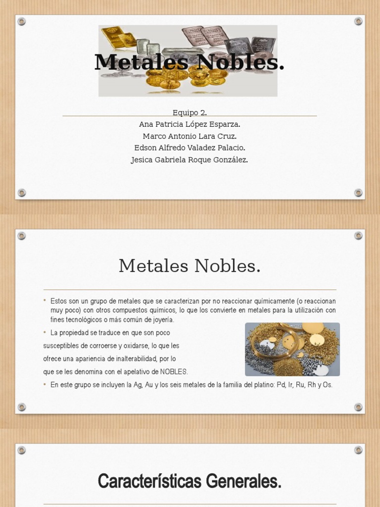 Características y Usos de Metales Nobles | PDF | Paladio | Platino