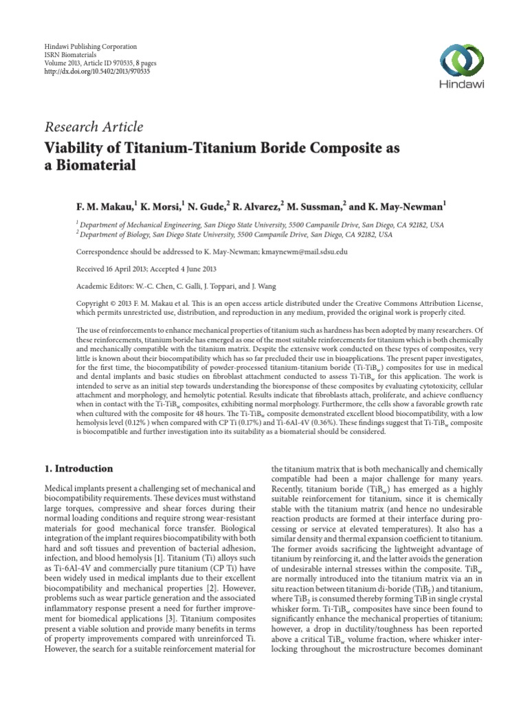 Research Article Viability of Titanium-Titanium Boride Composite As A ...
