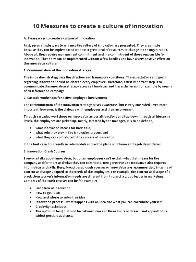 10 Measures To Create A Culture of Innovation | PDF | Innovation ...