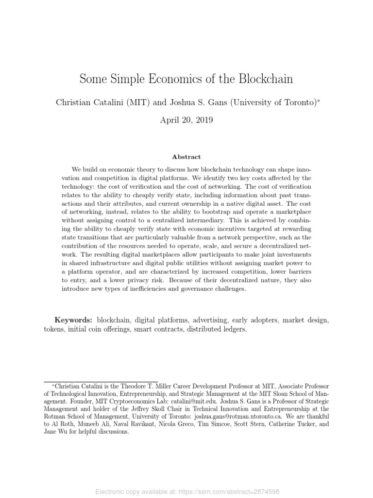Some Simple Economics of Blockchain | PDF | Cryptocurrency | Bitcoin