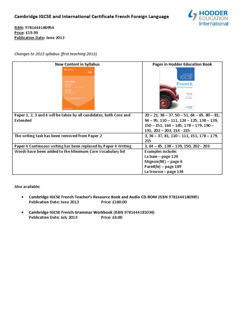 Cambridge IGCSE French Course Overview | PDF