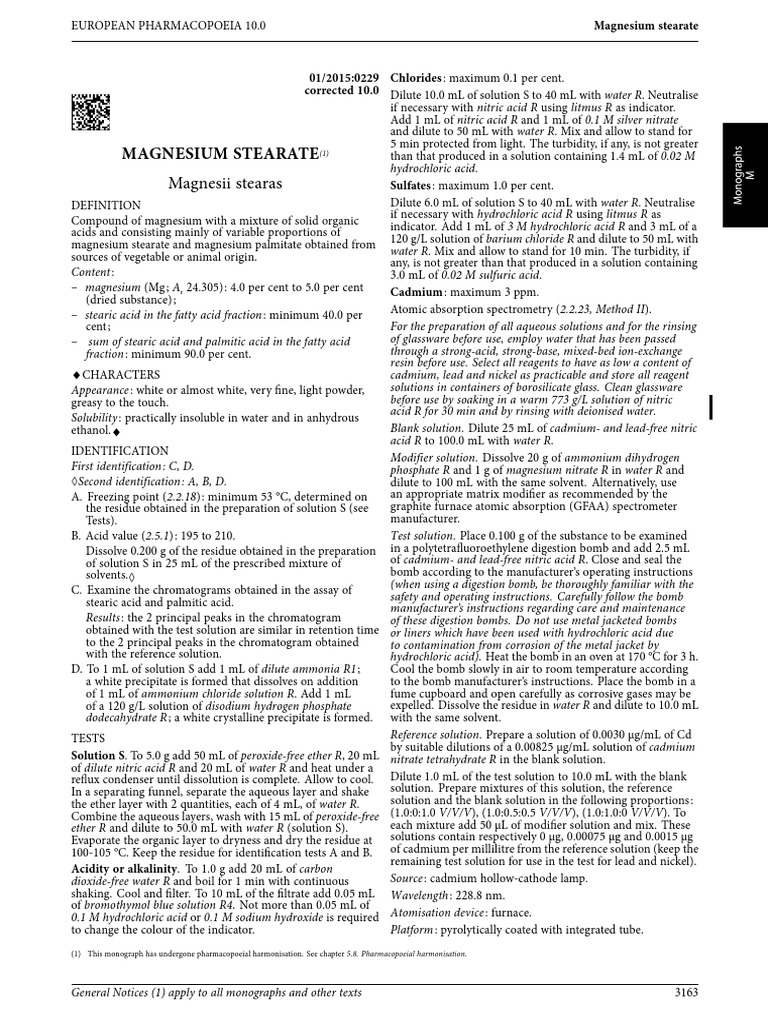 Magnesium Stearate: Magnesii Stearas | PDF | Solubility | Solution