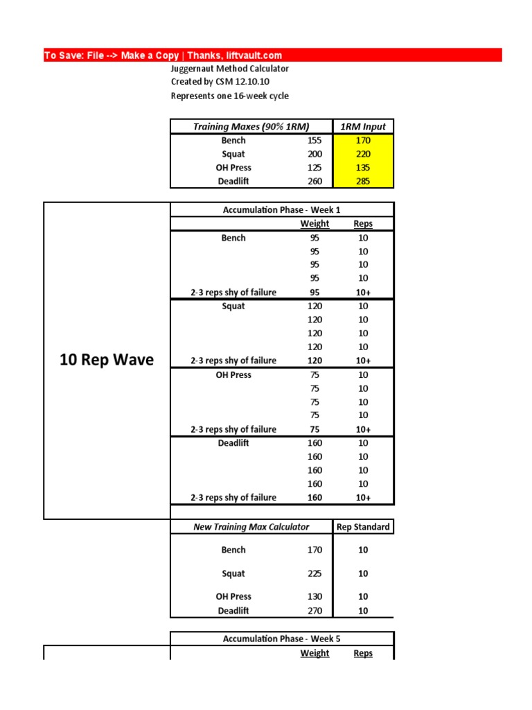 Juggernaut Method Base Template Spreadsheet | PDF | Hobbies | Athletic ...