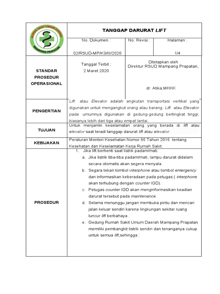 Prosedur Tanggap Darurat Lift | PDF