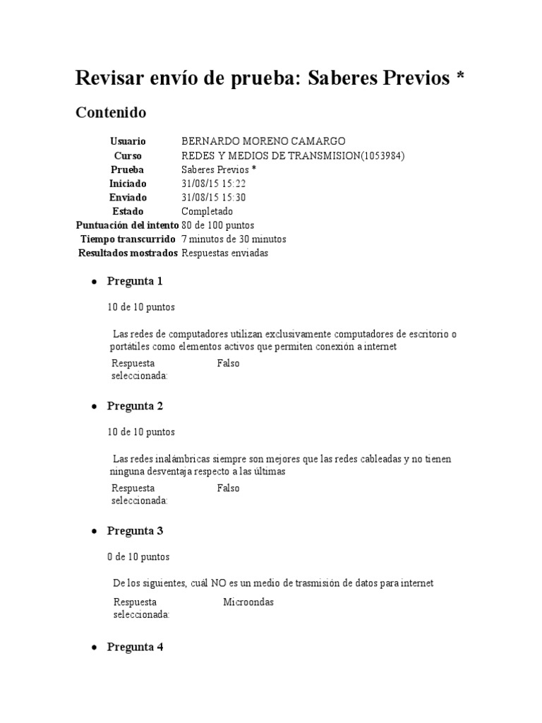 Evaluacion de Saberes Previos | PDF