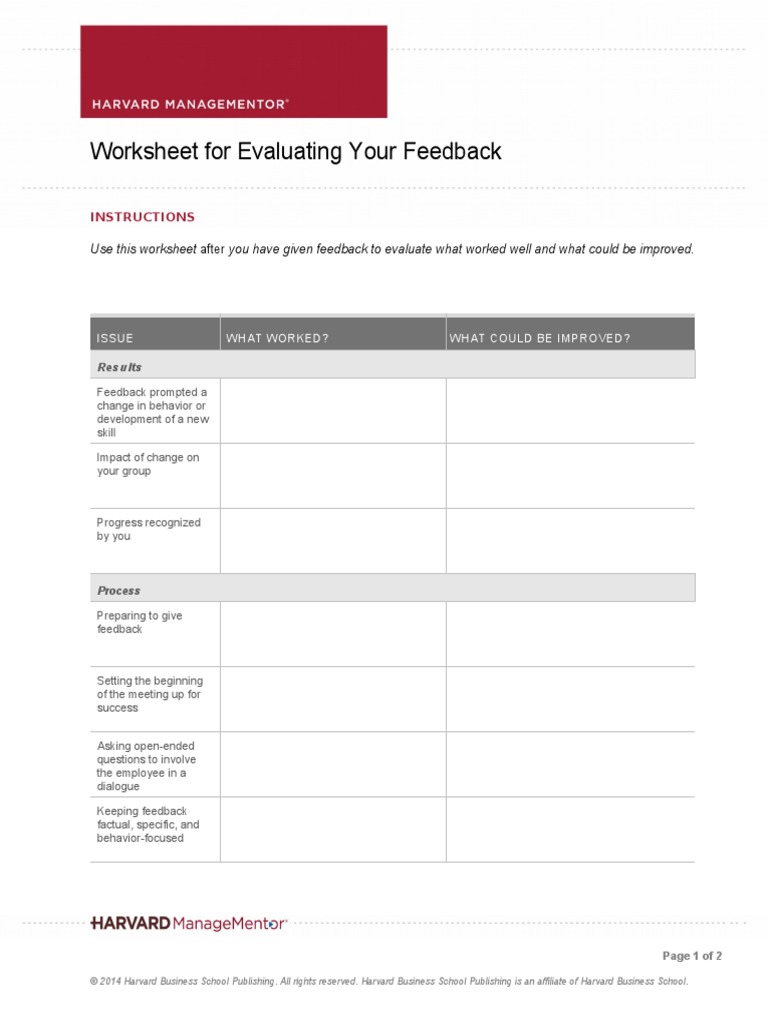 Worksheet For Evaluating Your Feedback: Instructions | PDF
