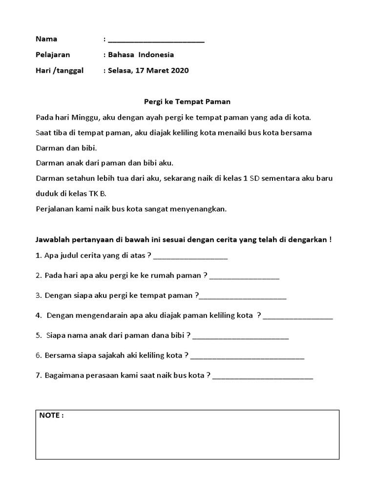 Soal Bahasa Indonesia untuk TK B | PDF | Ilmu Sosial
