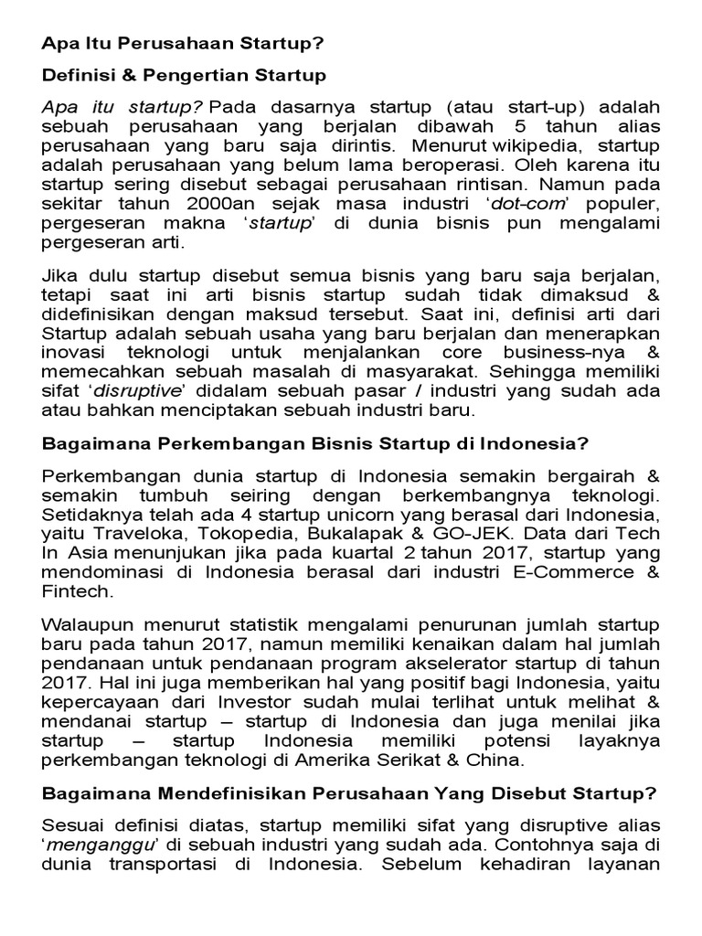 Apa Itu Perusahaan Startup 1 | PDF