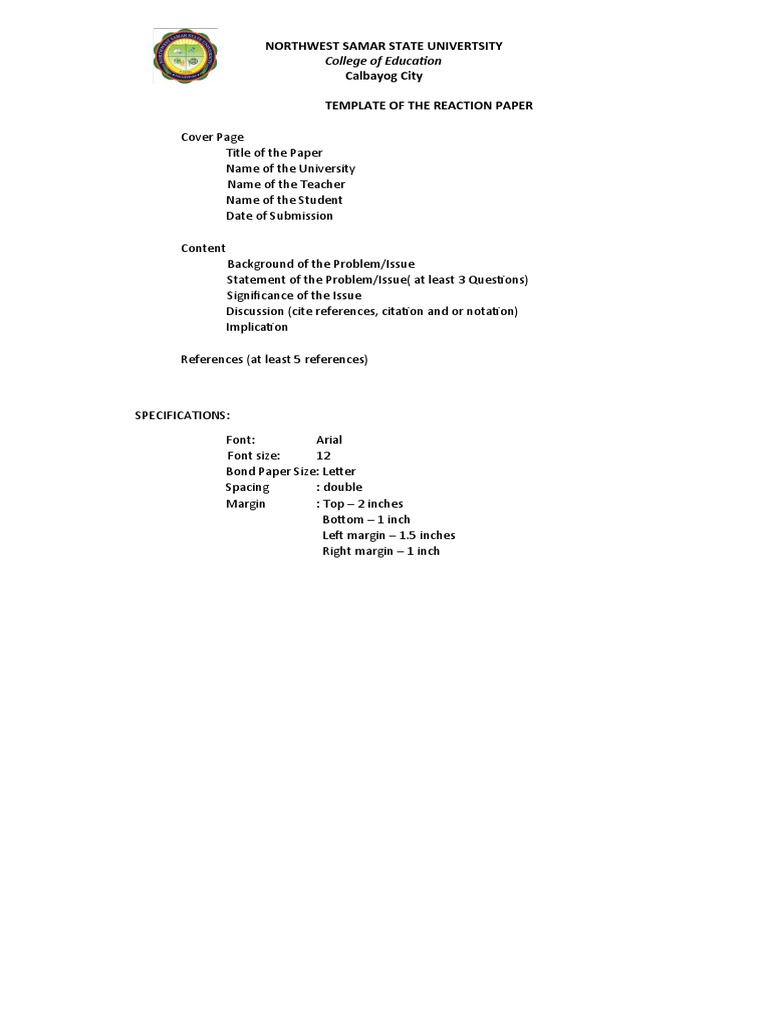 Template of The Reaction Paper | PDF