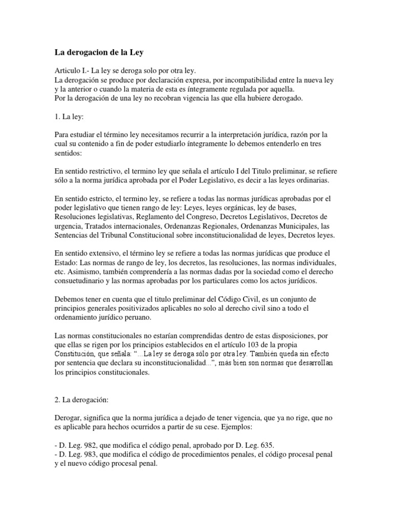 La Derogacion de La Ley | PDF | Constitución | Legislación