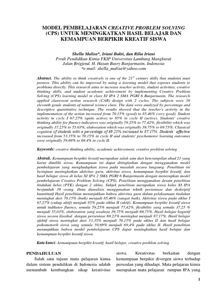 Model Pembelajaran Creative Problem Solving CPS Un | PDF | Cognition | Neuropsychological Assessment