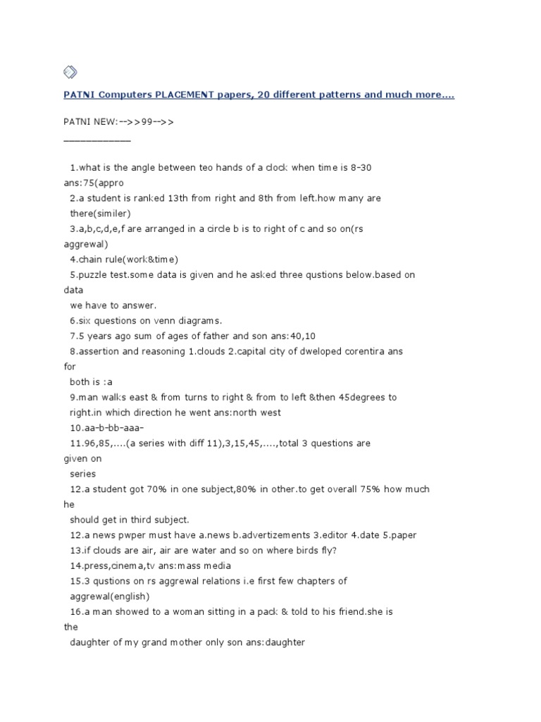 Patni Computers Placement Papers | PDF