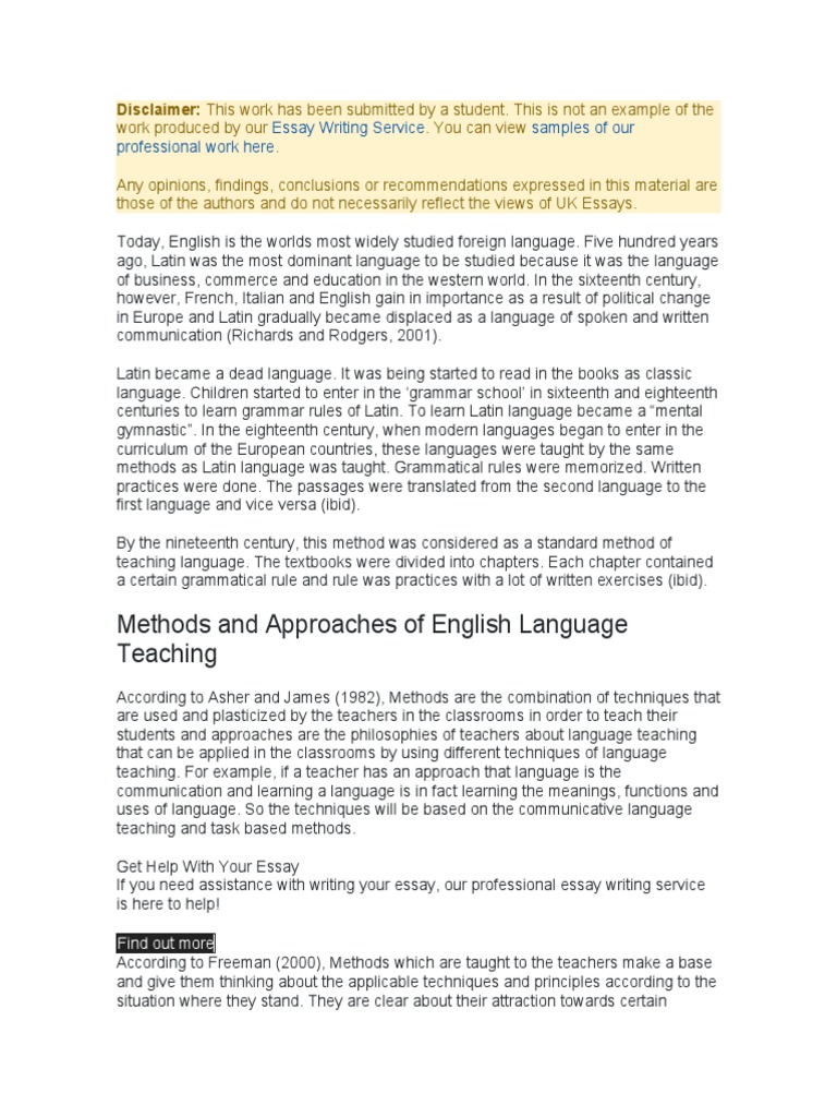 Methods and Approaches of English Language Teaching | PDF | Language ...