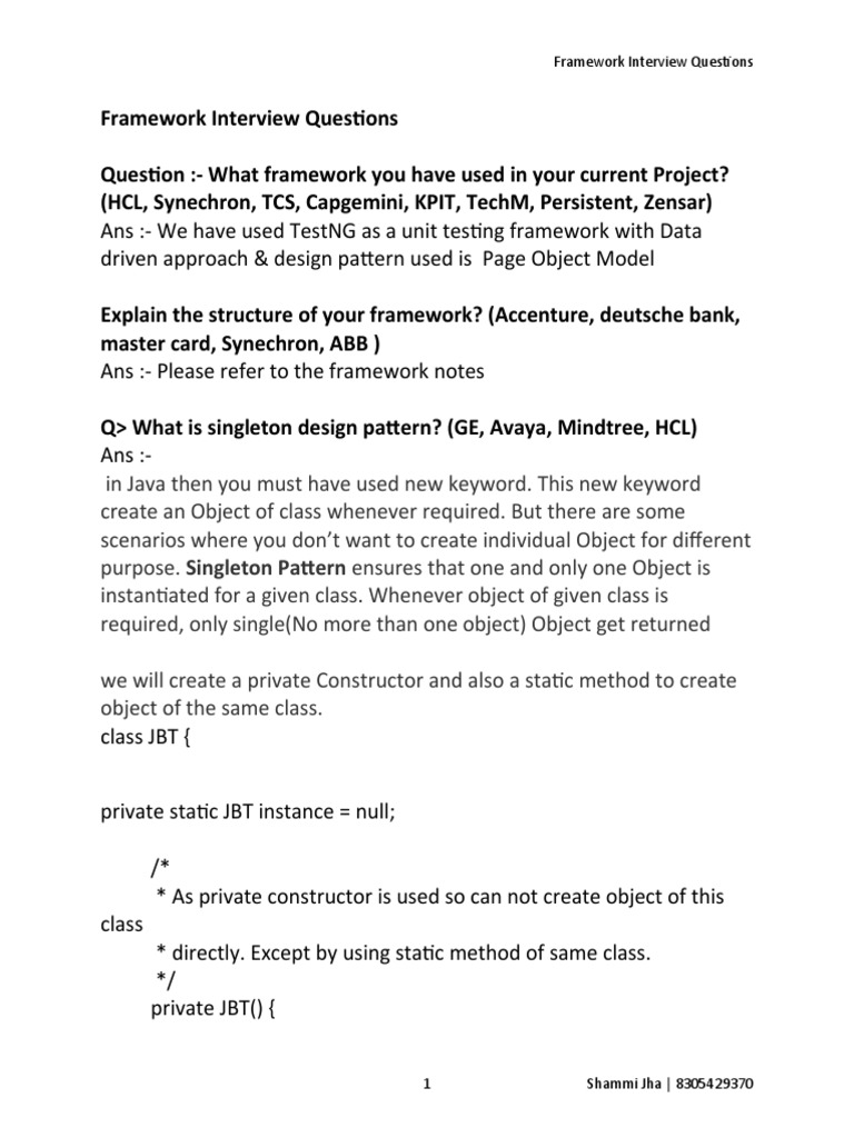 Framework Interview Questions Pdf Constructor Object Oriented Programming Programming