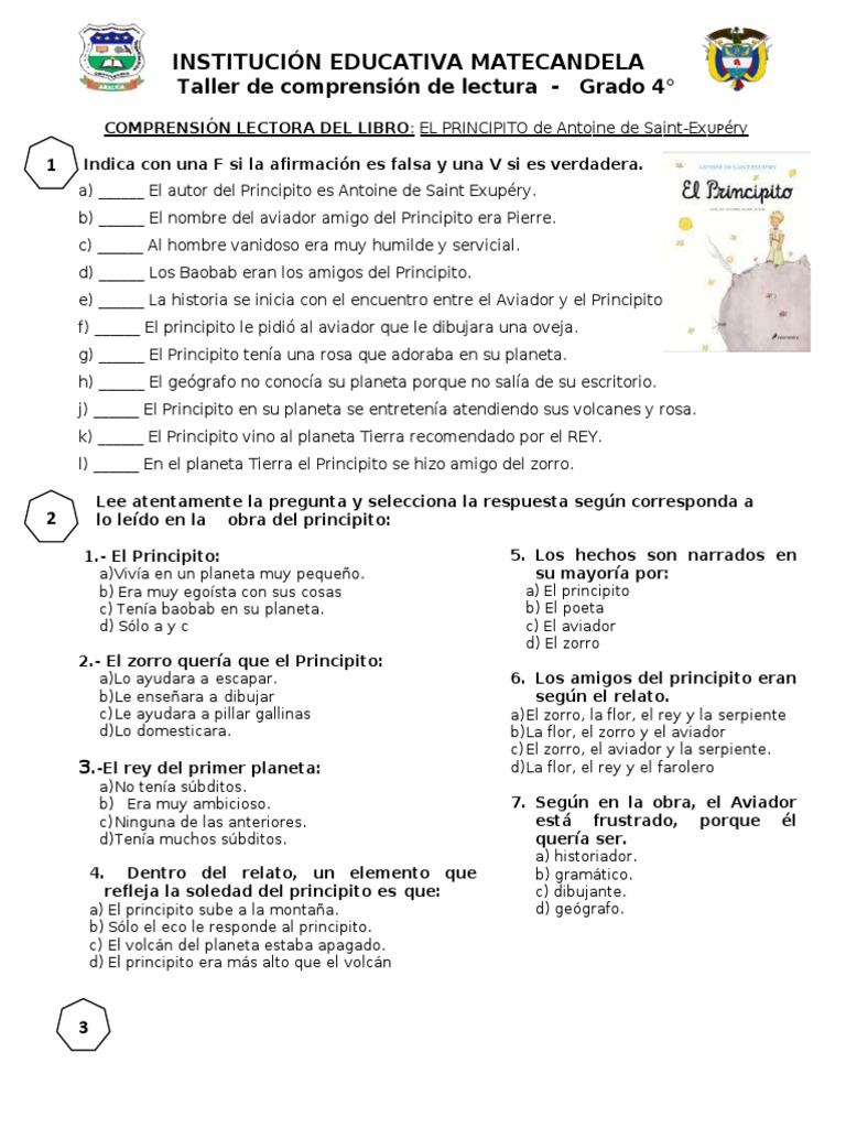 TALLER 1 - Comprension Lectora - Cuarto | PDF | El Principito