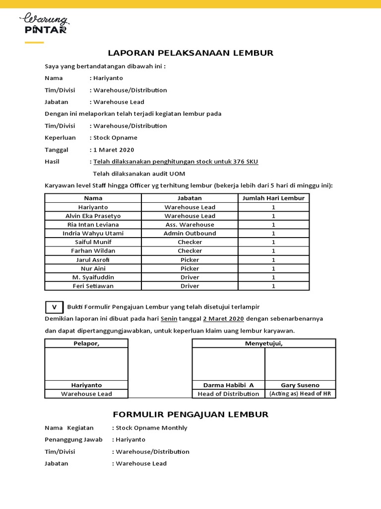 Surat Lembur Karyawan | PDF