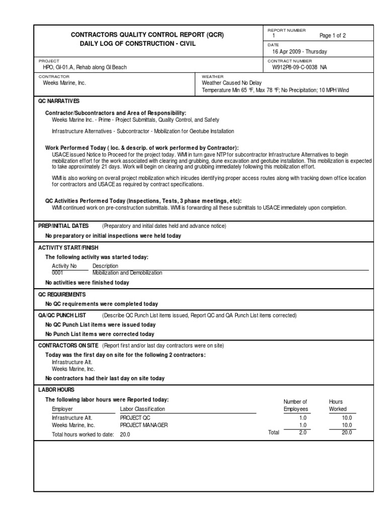 Daily Quality Control Report Summary | PDF | Weather | Employment
