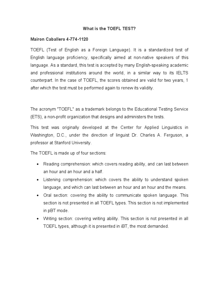 What Is The TOEFL TEST | PDF | Language Arts & Discipline | Foreign ...