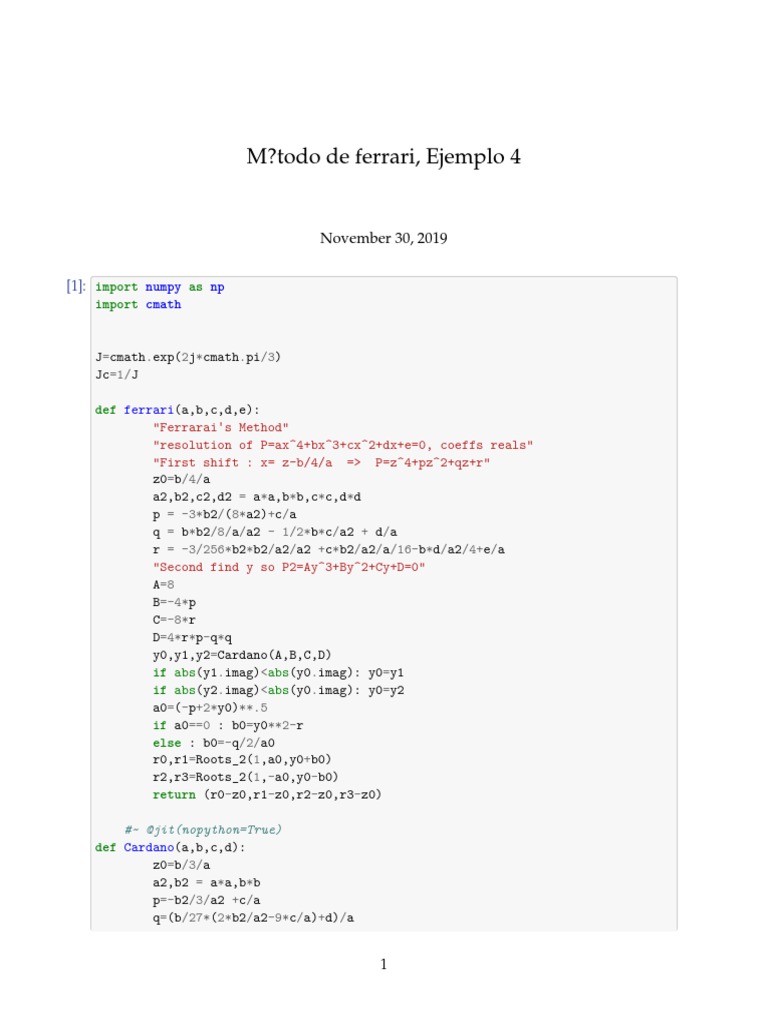 Ferrari's Method for Solving Quartic Equations: An Example Using NumPy ...