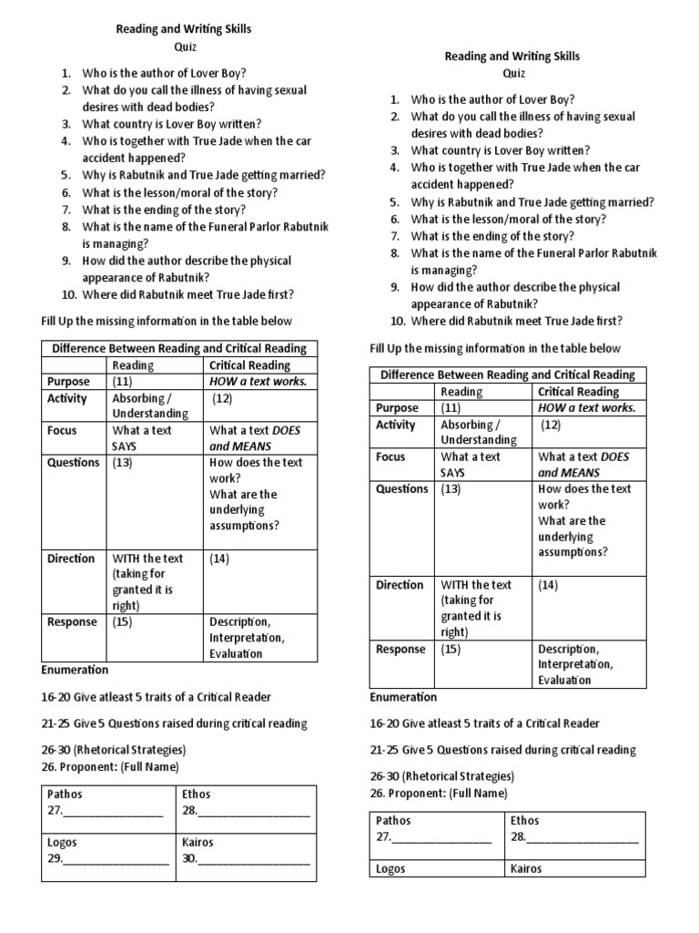 Reading Quiz | PDF | Psychological Concepts | Cognition